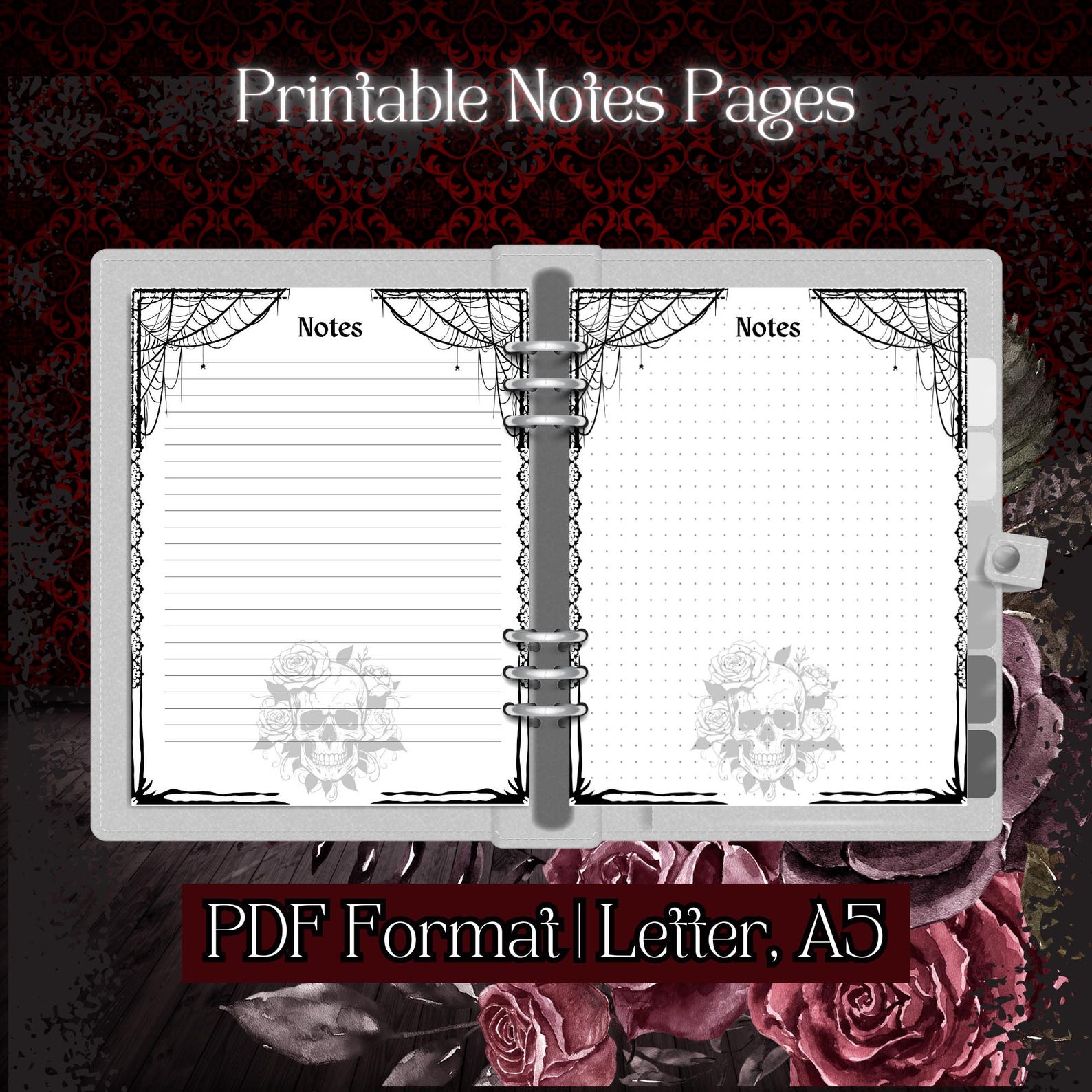 Goth Themed Notes Page | Lined, Dotted, and Blank | A5 & Letter Size ...