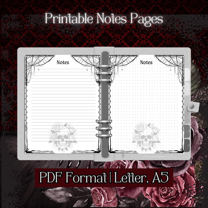 Goth Themed Notes Page | Lined, Dotted, and Blank | A5 & Letter Size ...