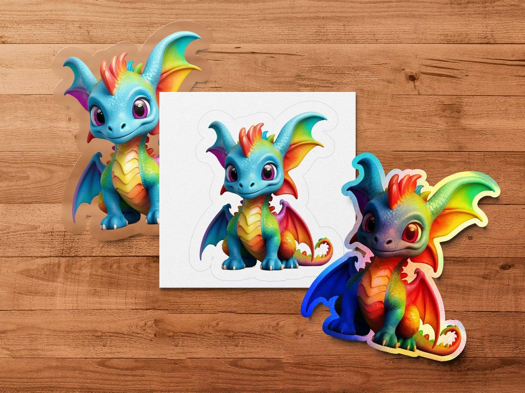 Cute Dragon Sticker, Colorful Dragon Decal, Rainbow Dragon Sticker ...