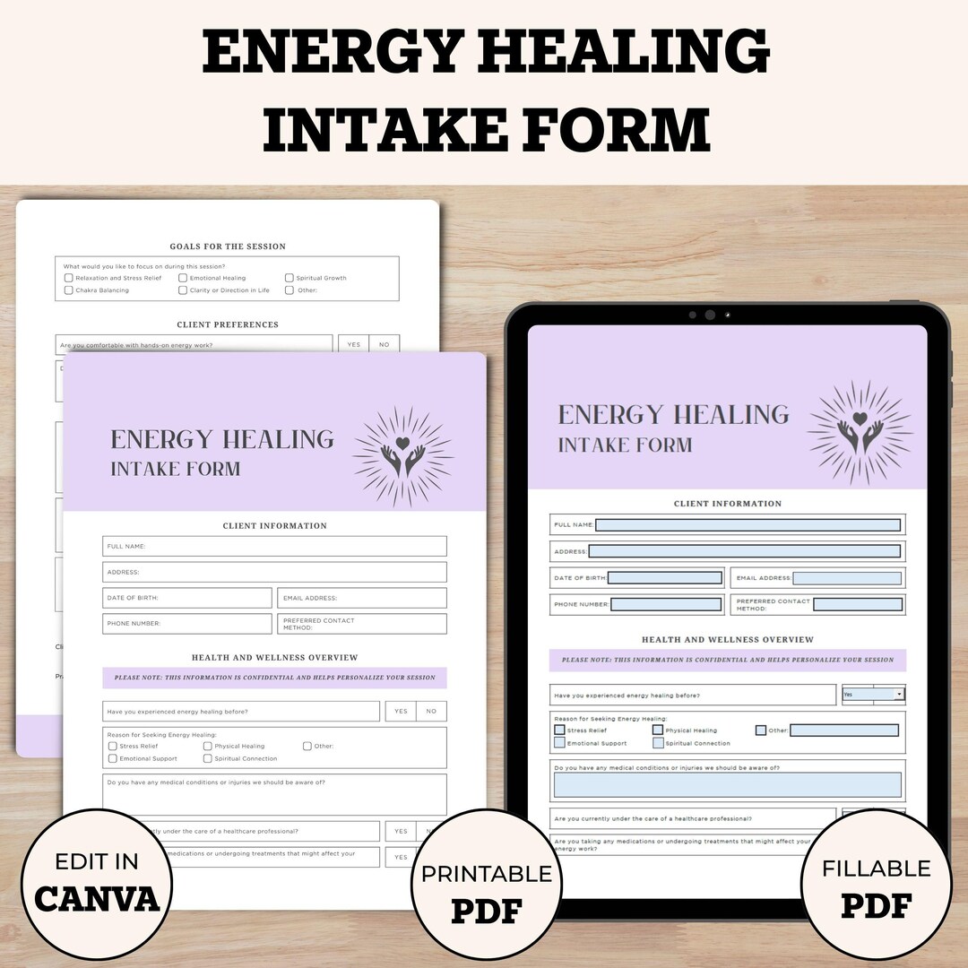 Energy Healing Intake Form Template | Fillable & Printable PDF ...