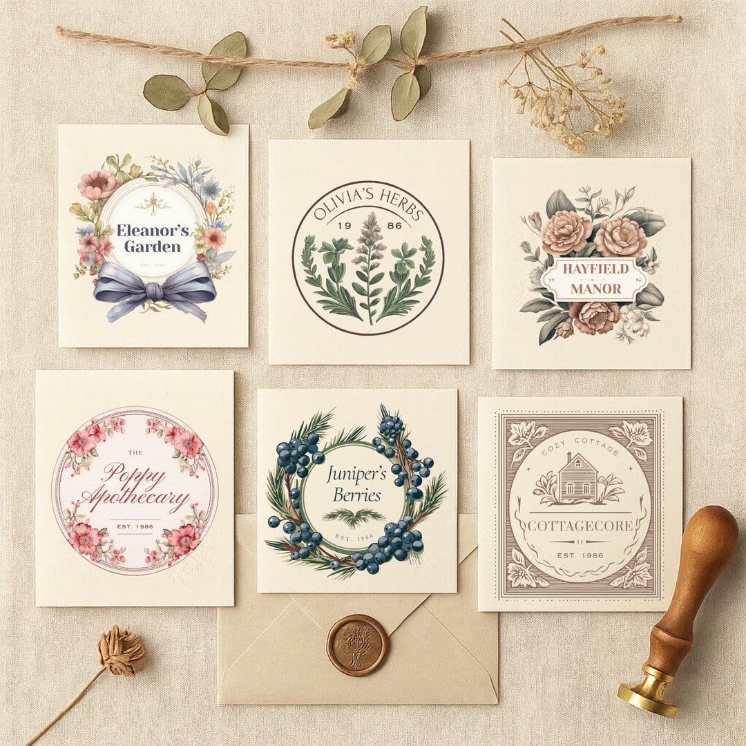 Cottagecore Logo Pack Canva Template · 6 Editable Logos for Herbalists ...