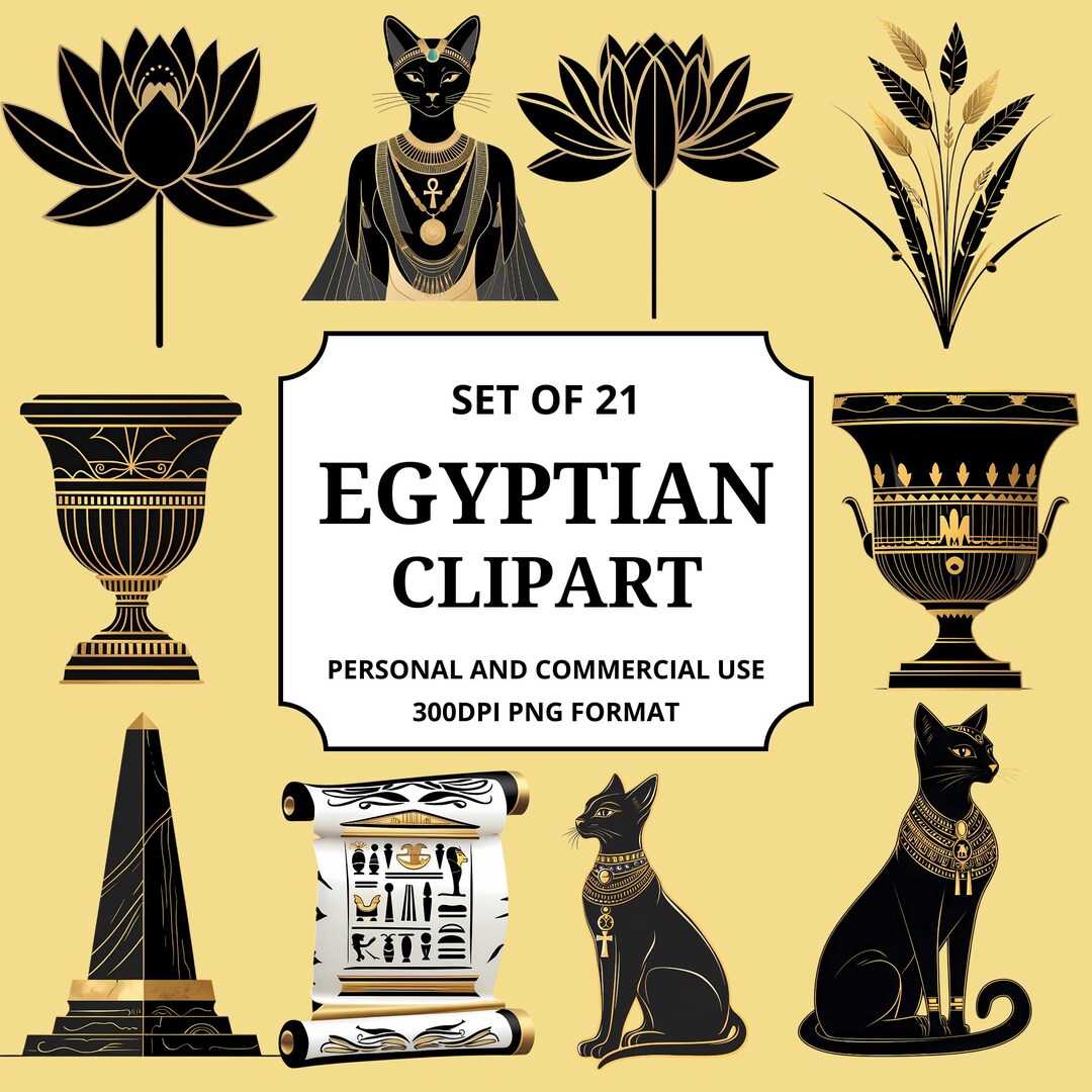 Ancient Egypt Clipart Pack – 21 Gold Line Art Elements for Commercial ...