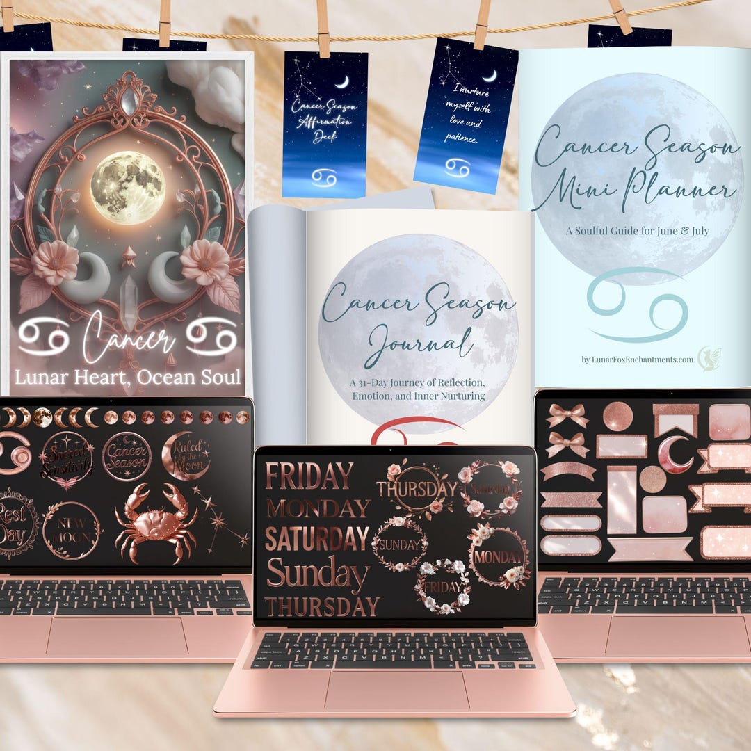 Cancer Season Digital & Printable Kit – Zodiac Journal, Planner, Stickers, Wall Art ...