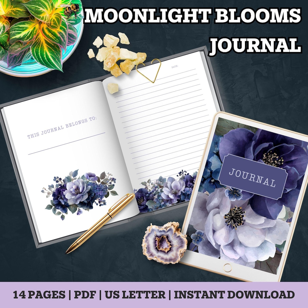 Moonlight Blooms Floral Printable Journal | Lined, Dotted & Unlined ...