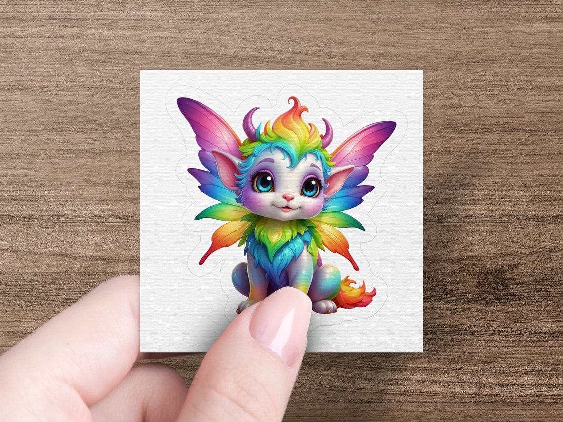 Rainbow Fantasy Creature Sticker, Die Cut Sticker, Kiss Cut Sticker ...