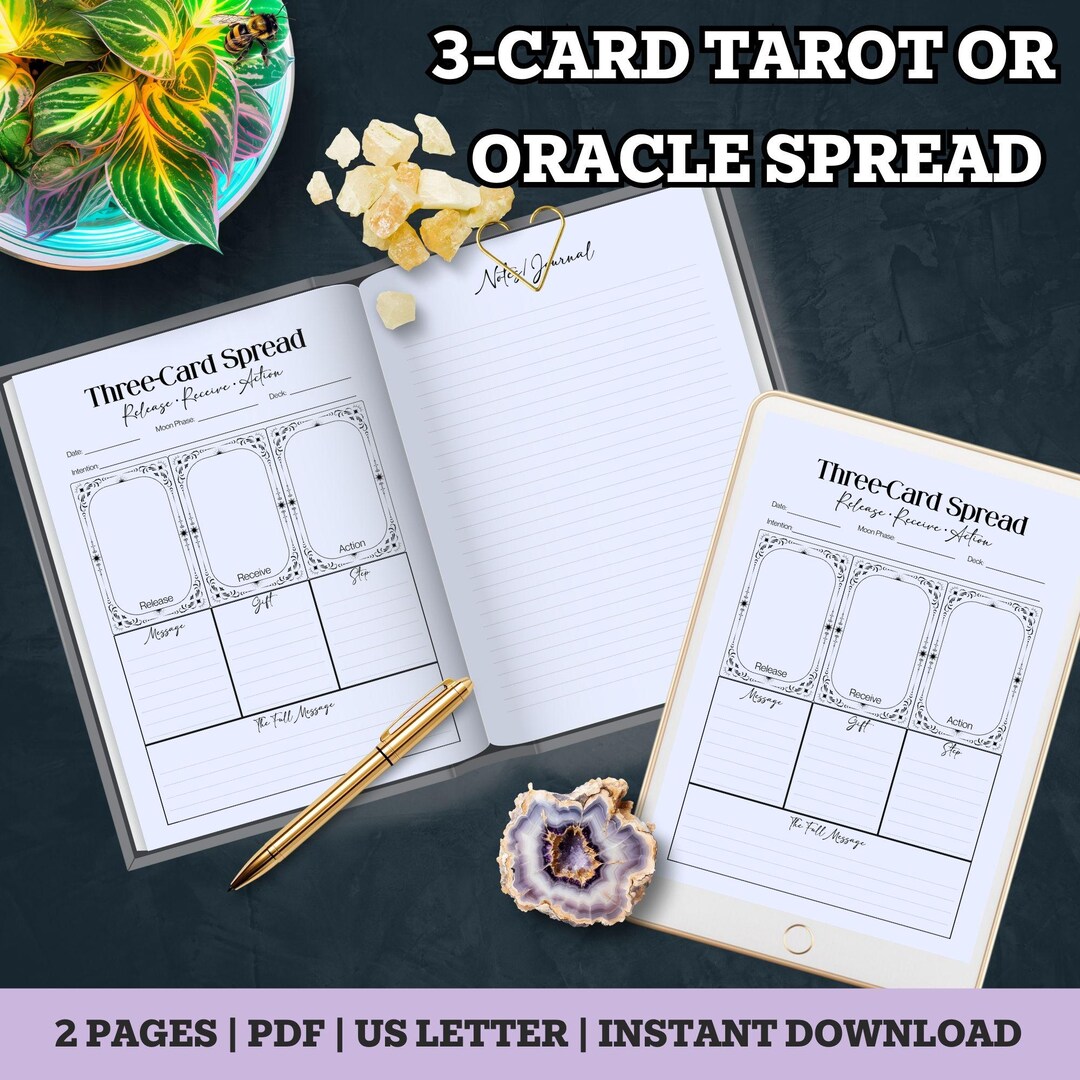 Three-card Tarot Spread Worksheet: Release Receive Action (PDF Download ...