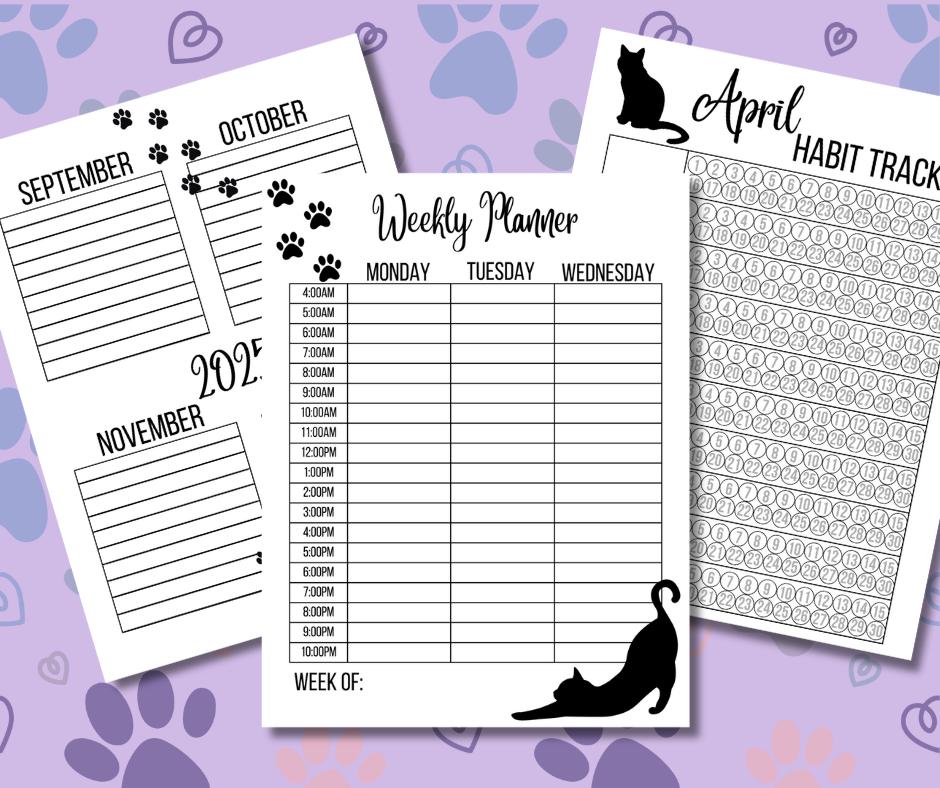 2025 Cat-themed Planner - Printable PDF With Yearly, Monthly, Weekly ...