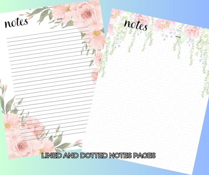 Watercolor Flowers Printable Notes Pages in PDF Format, A4, A5, and ...