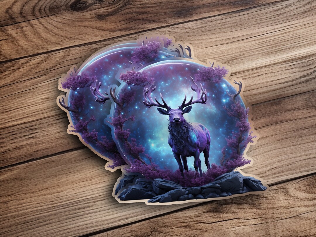 Galactic Deer Sticker, Cosmic Animal Vinyl Decal, Fantasy Space Elk ...