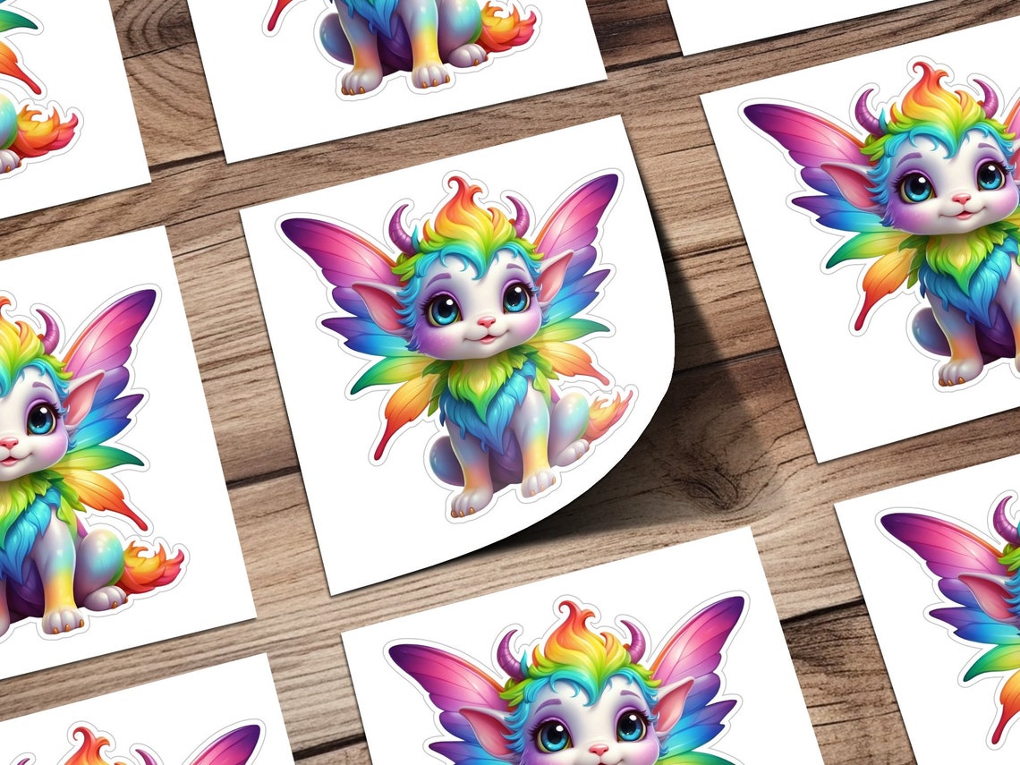 Rainbow Fantasy Creature Sticker, Die Cut Sticker, Kiss Cut Sticker ...