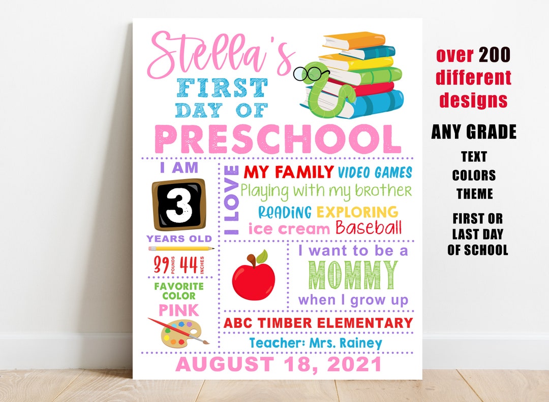 First Day of School Printable Sign, Girl Back to School White Poster ...