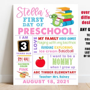 First Day of School Printable Sign, Girl Back to School White Poster ...