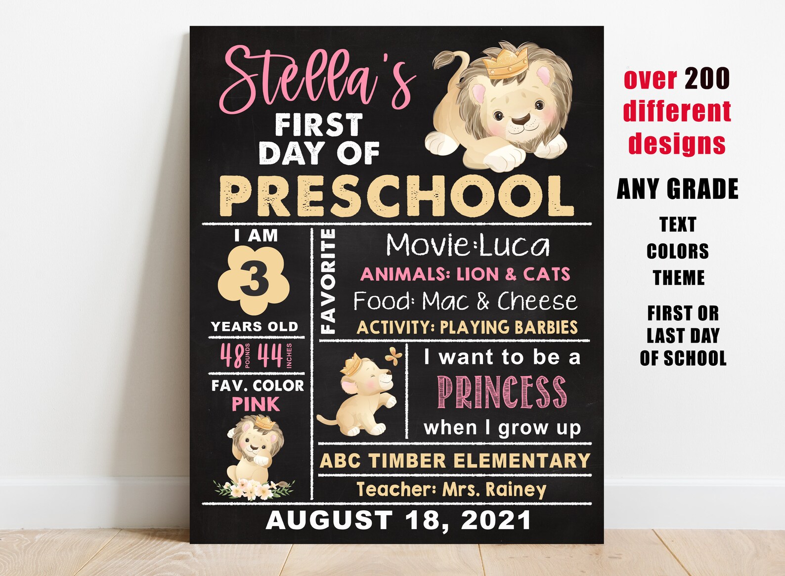 Lions First Day of School Sign Printable Back to School | Etsy