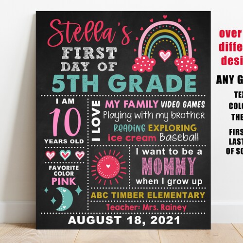 Rainbow First Day of School Sign Printable Girl Back to - Etsy