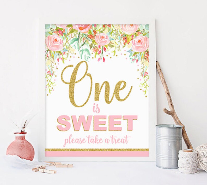 One is Sweet Please Take a Treat Sign, Floral First Birthday Party ...