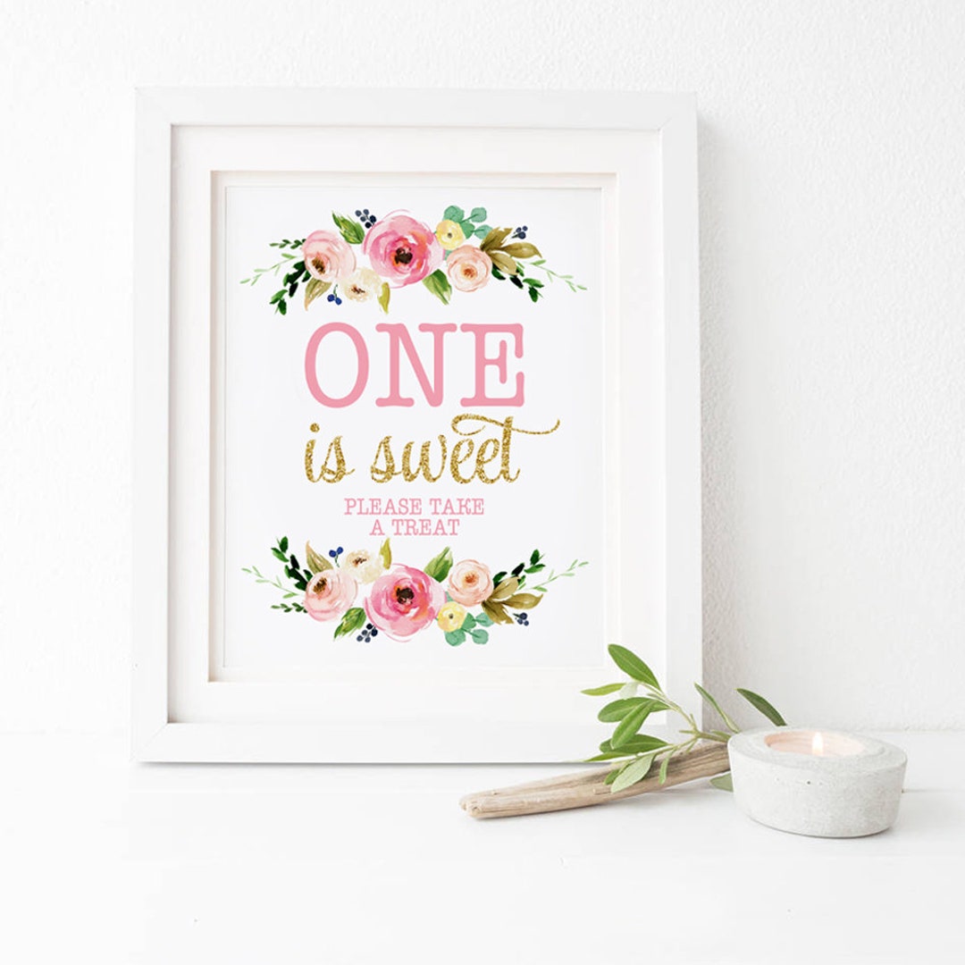 One is Sweet Please Take a Treat Sign Printable, Pink and Gold First ...