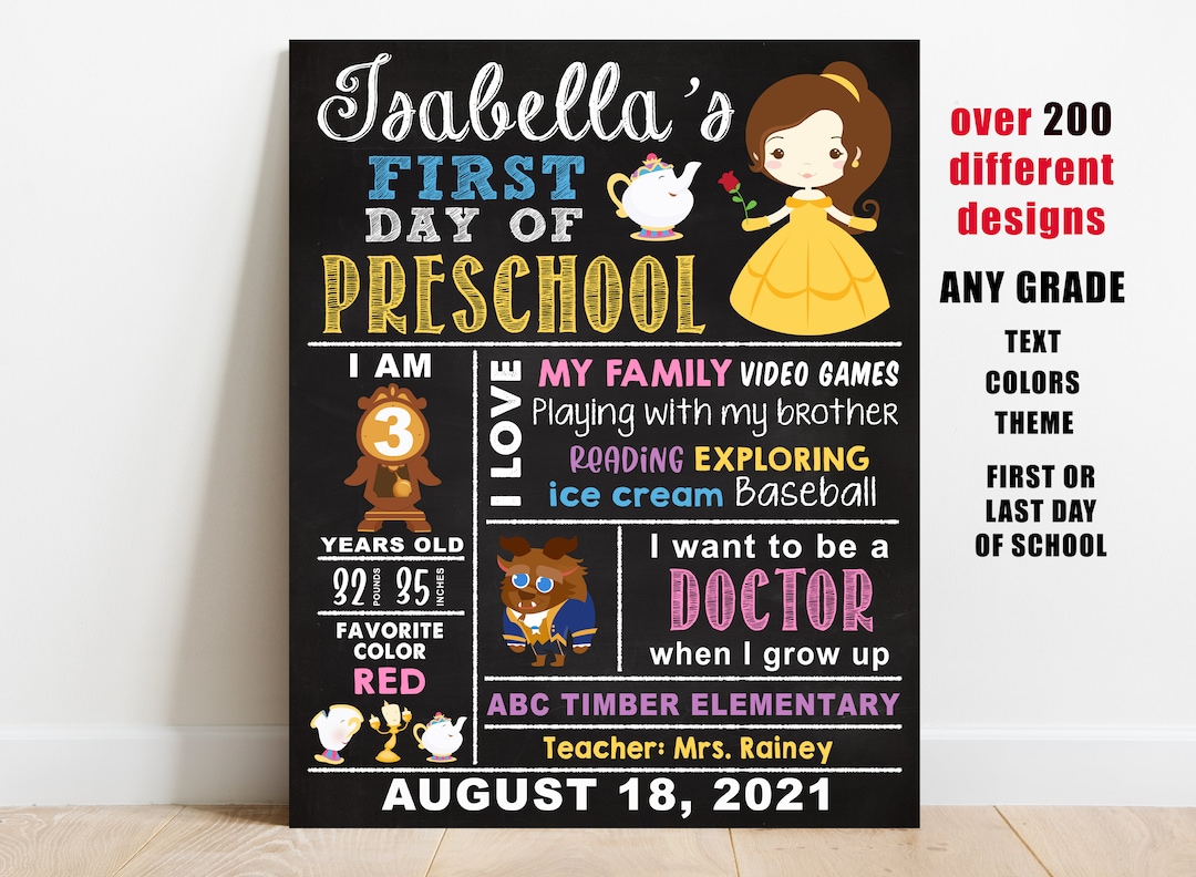 Princess First Day of School Printable Sign, Girl Back to School ...