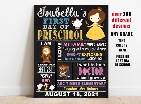 Princess First Day of School Printable Sign Girl Back to - Etsy