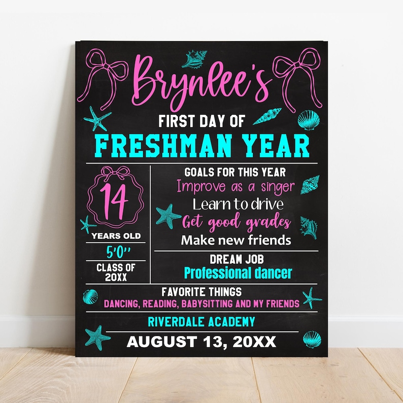 EDITABLE Coquette Pink Bows Sea Shells First Day of School Sign, Any ...