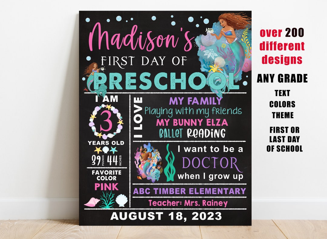 Mermaid First or Last Day of School Sign Printable, Girl Back to School ...