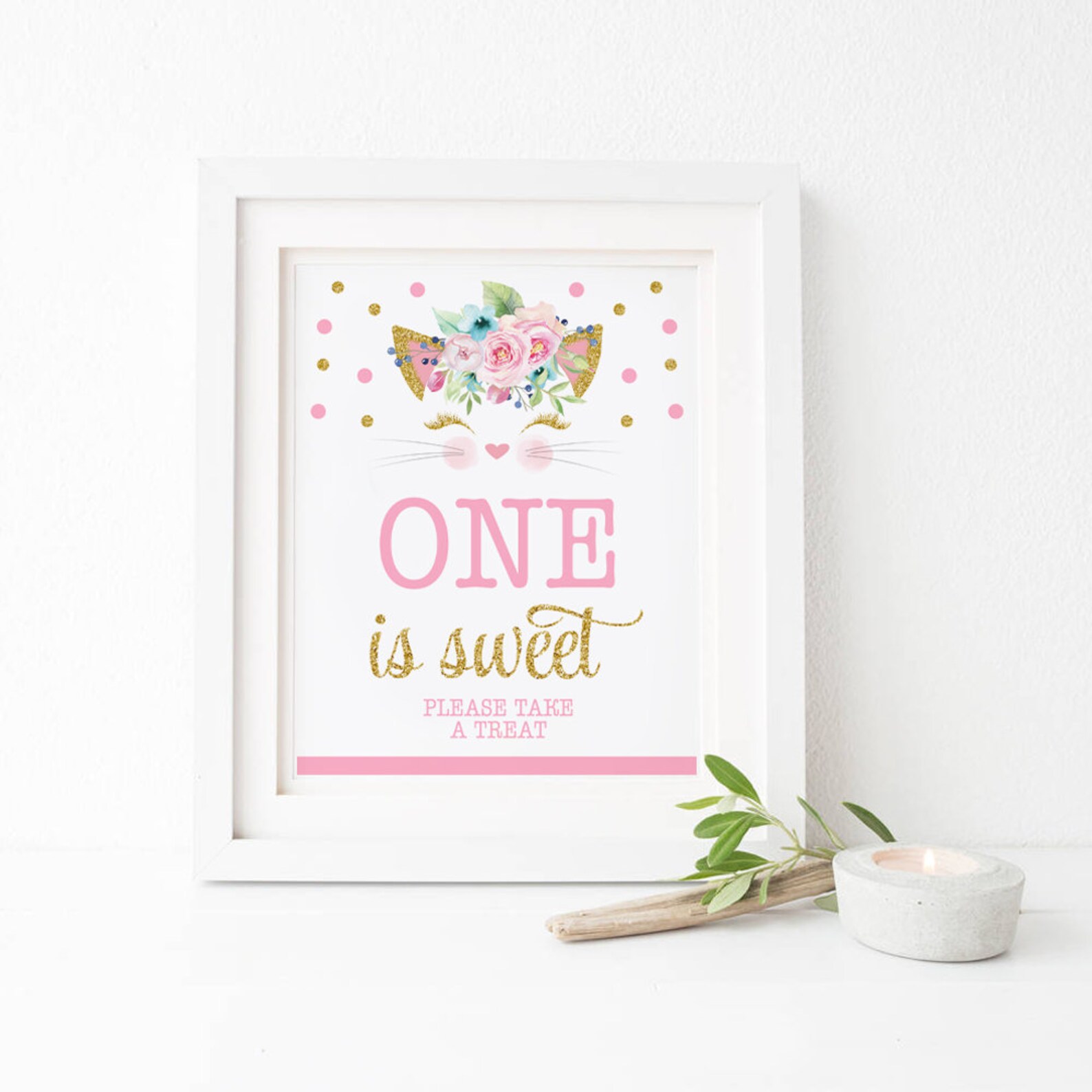 One is Sweet Please Take a Treat Sign, Floral Cat Birthday Party Favors ...