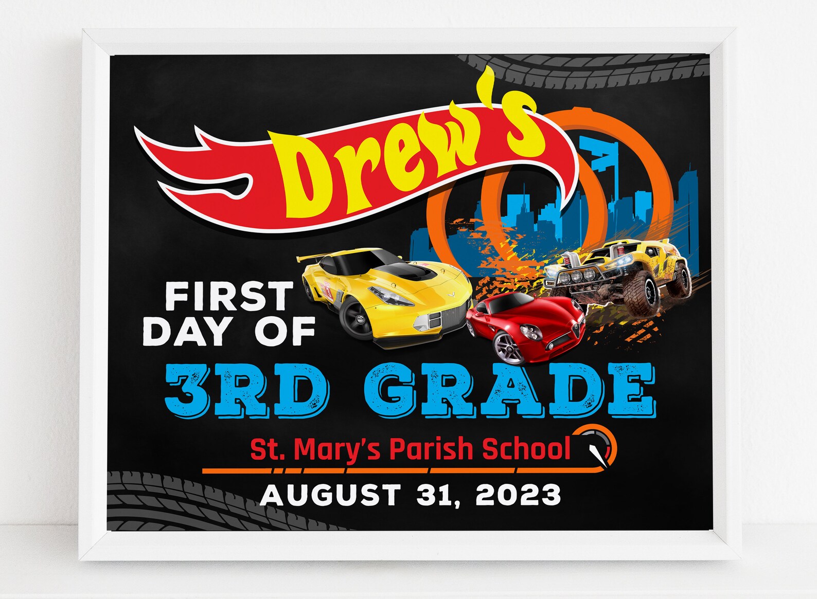 Cars First or Last Day of School Printable Sign, Boys Back to School ...