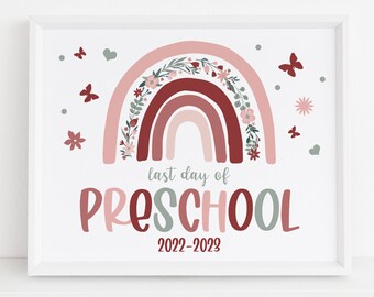 Rainbow Last Day of Preschool Sign Printable Girl End of - Etsy