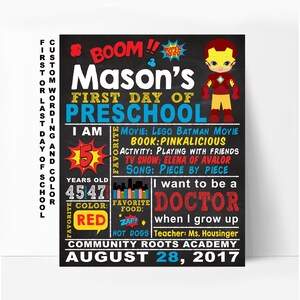 Superhero First day of school sign printable chalkboard sign | Etsy