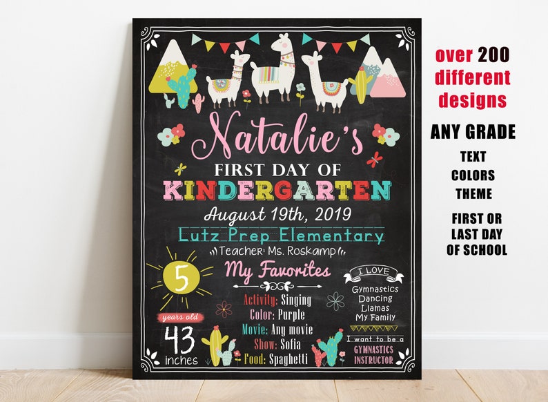 Llama First Day of School Sign Printable Girl Back to School - Etsy