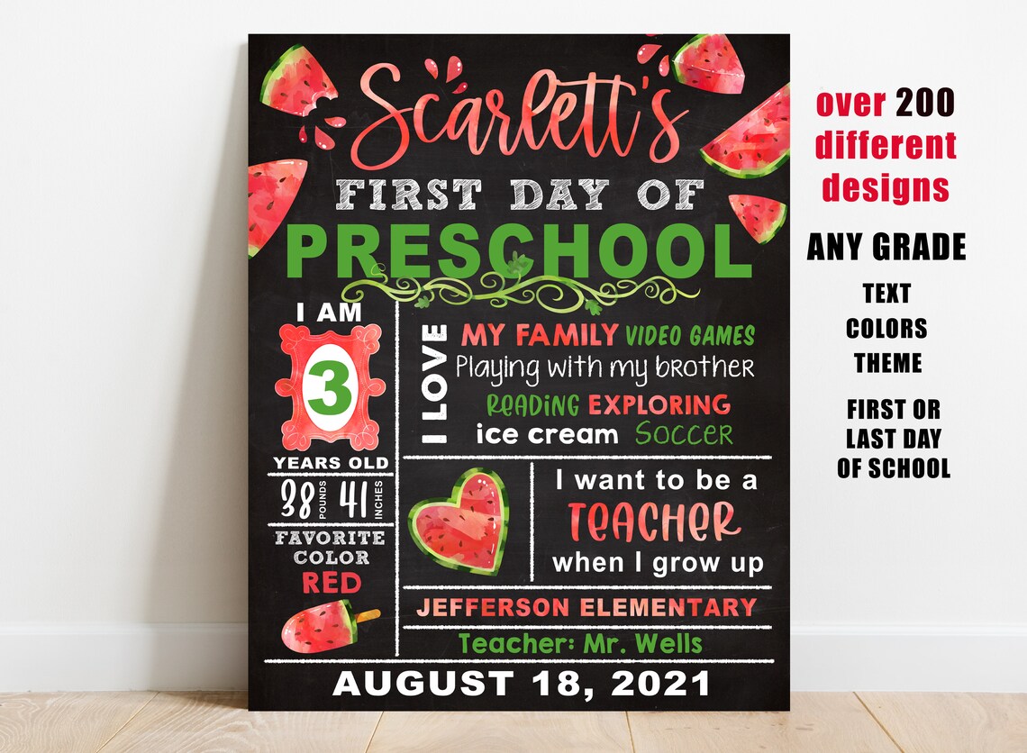 Watermelon First Day of School Sign Printable, Girl Back to School ...