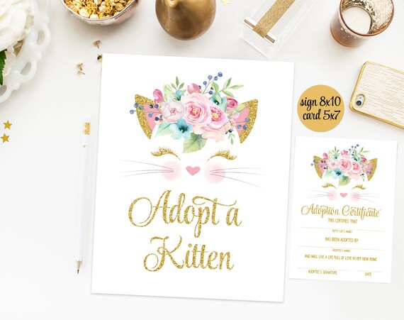 Adopt a Kitten Sign Certificate Adoption Sign Adoption | Etsy