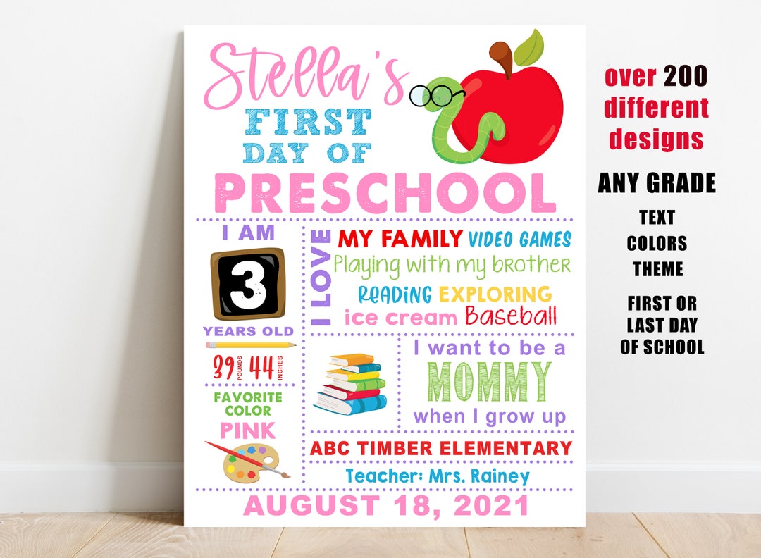 First Day of School Printable Sign, Girl Back to School White Poster ...