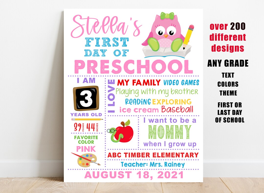 Owl First Day of School Printable Sign Girl Back to School White Poster ...