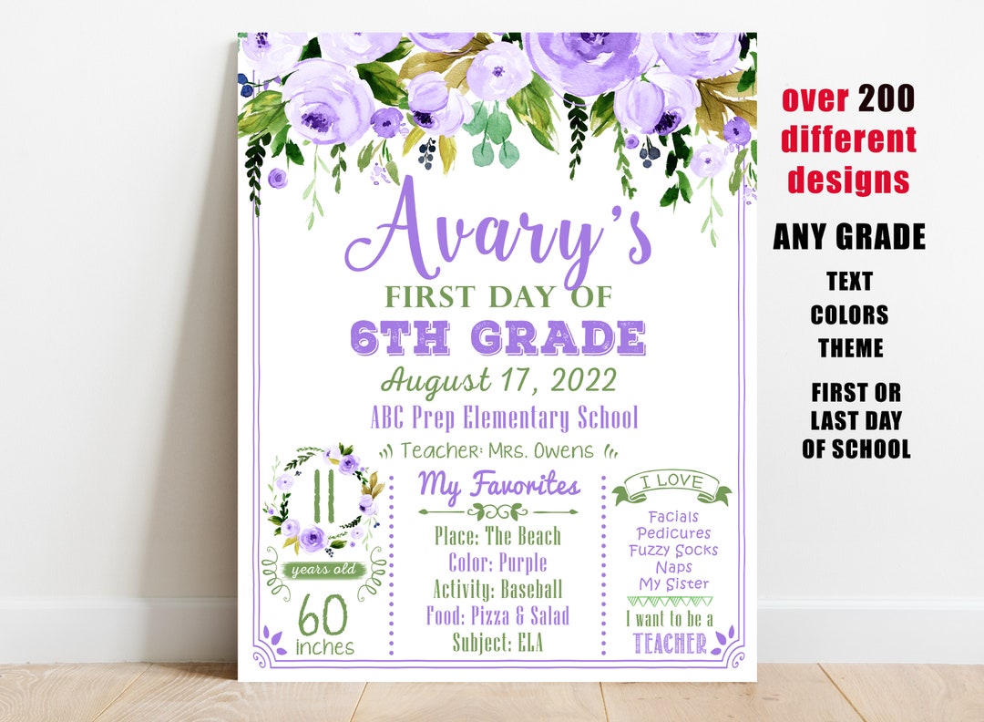 Floral First Day of School Sign Printable, Girl Back to School White ...