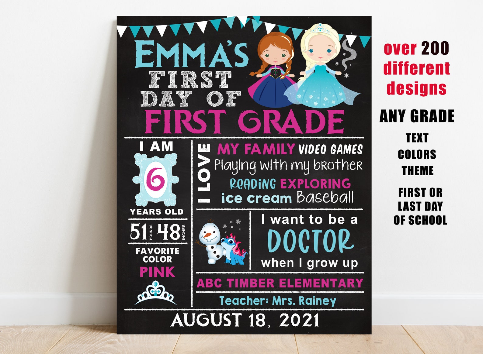 Princess First Day of School Sign Printable Girl Back to - Etsy