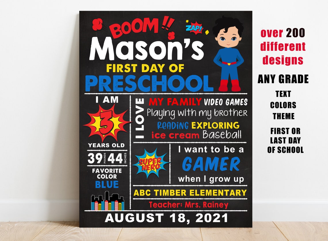 Superhero First Day of School Sign Printable, Back to School Chalkboard ...