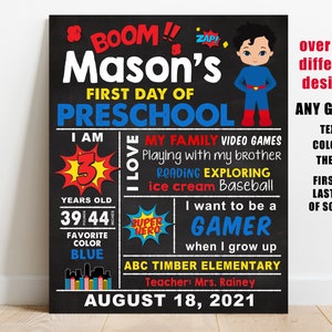 Superhero First Day of School Sign Printable, Back to School Chalkboard ...