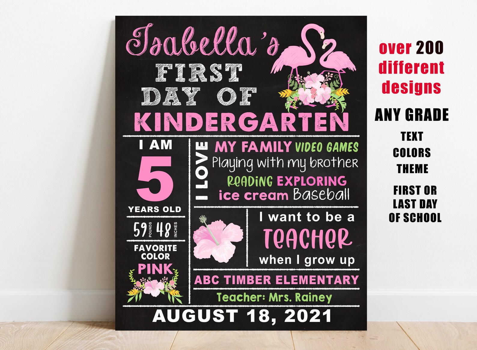 Flamingo First Day of School Sign Girl Back to School - Etsy