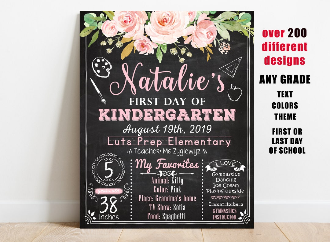 Floral First Day of School Sign Printable, Girl Back to School ...