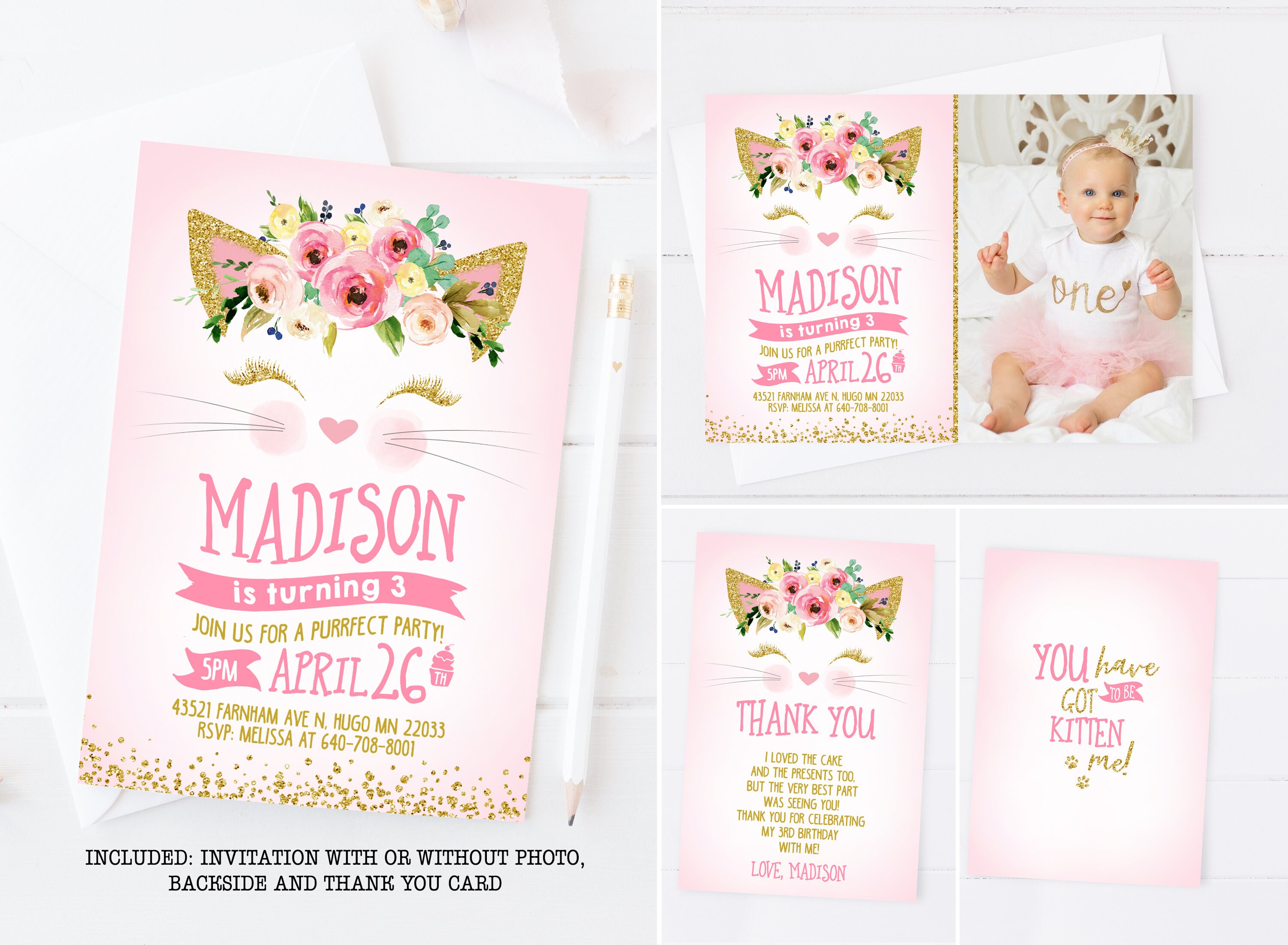 Cat Invitation Kitten Birthday Invitation Kitty Invitation - Etsy Australia