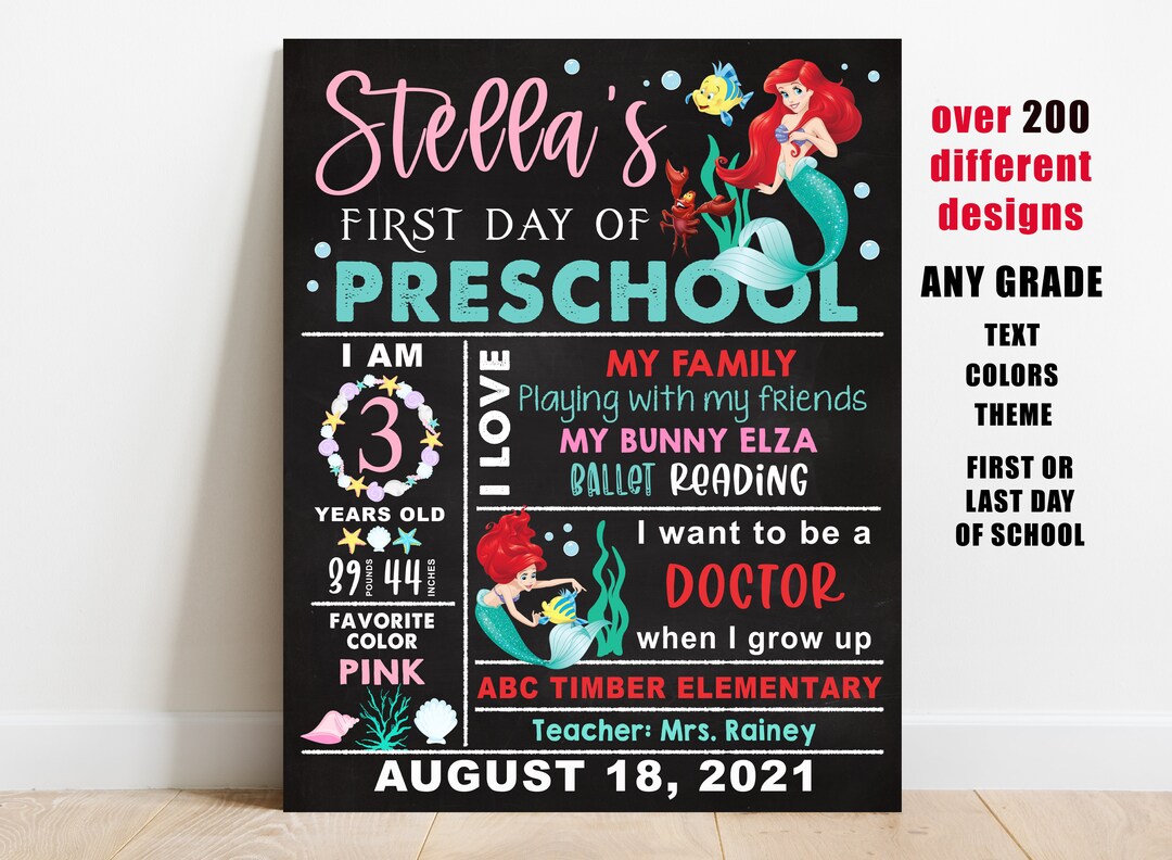 Mermaid First or Last Day of School Sign Printable, Girl Back to School ...