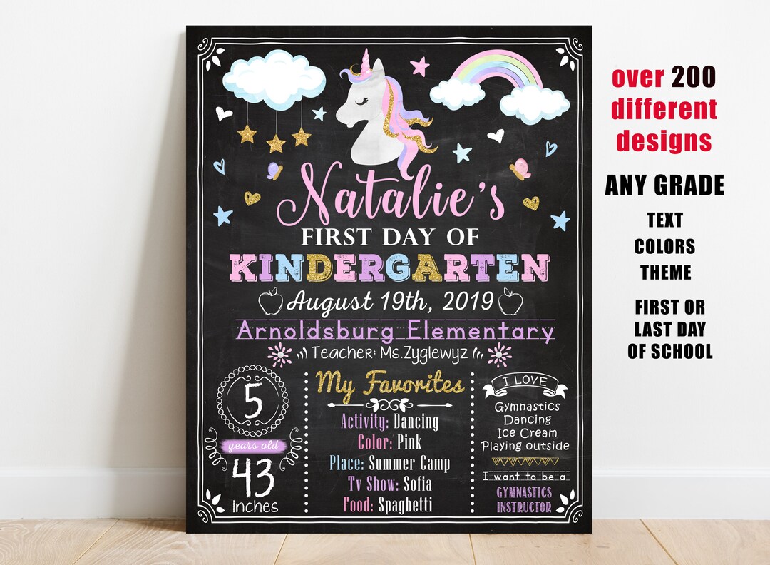 Unicorn First Day of School Sign Printable, Girl Back to School ...