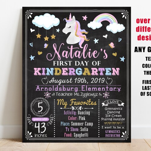 Unicorn First Day of School Sign Printable Girl Back to - Etsy