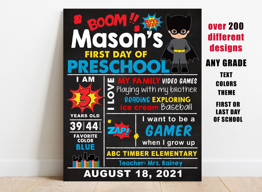 Superhero First Day of School Sign Printable, Boy Back to School ...