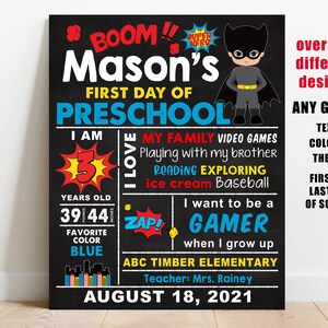 Superhero First Day of School Sign Printable, Boy Back to School ...