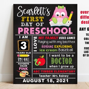 Owl First Day of School Printable Sign, Girl Preschool Sign ...
