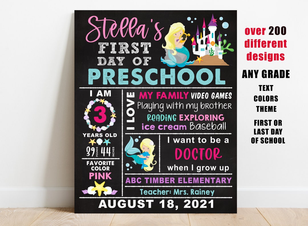 Mermaid First Day of School Sign Printable, Girl Back to School ...