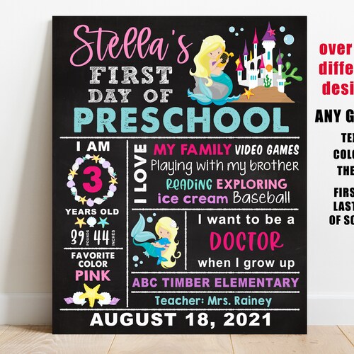 Mermaid First Day of School Printable Sign Girl Back to - Etsy