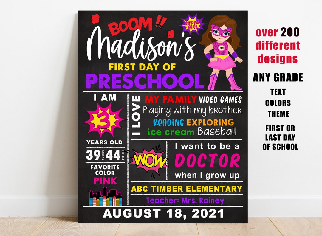 Girl First Day of School Sign Printable, Preschool Photo Prop ...