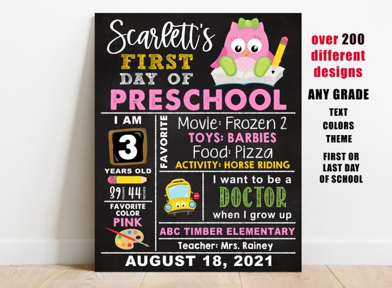 Owl First Day of School Printable Sign 1st Day of Preschool | Etsy